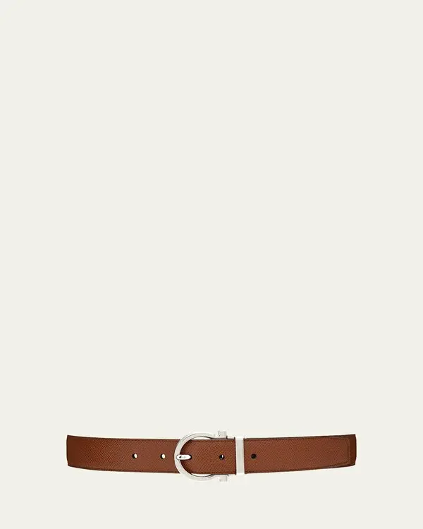 FERRAGAMO Reversible Leather Gancio-buckle Belt - Radica/nero