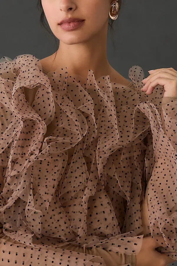 DOLAN LEFT COAST Mesh Ruffle Top - Nude