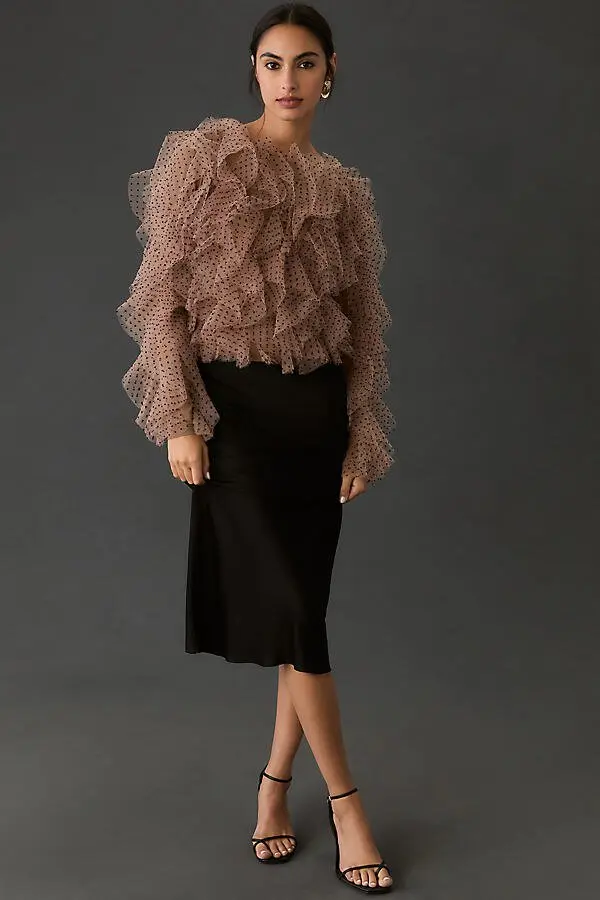 DOLAN LEFT COAST Mesh Ruffle Top - Nude