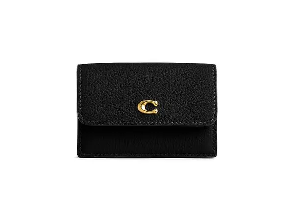 COACH Polished Pebble Leather Essential Mini Trifold Wallet Wallet Handbags - Black