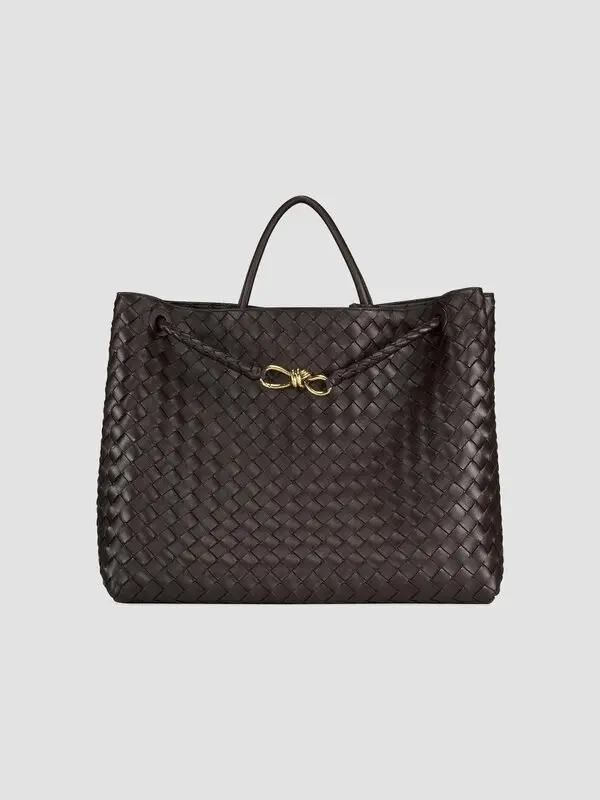 Bottega Veneta Andiamo Intrecciato Leather Top-handle Bag - Fondant