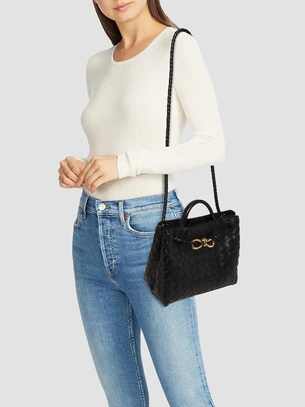 Bottega Veneta Andiamo Intrecciato Leather Top-handle Bag - Black Brass