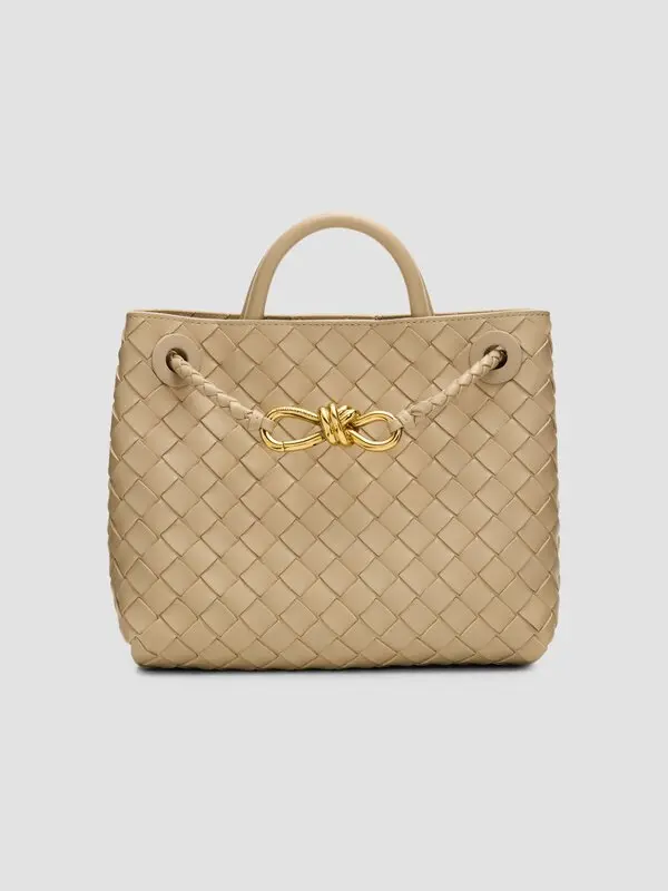 Bottega Veneta Andiamo Intrecciato Leather Top-handle Bag - Ecru