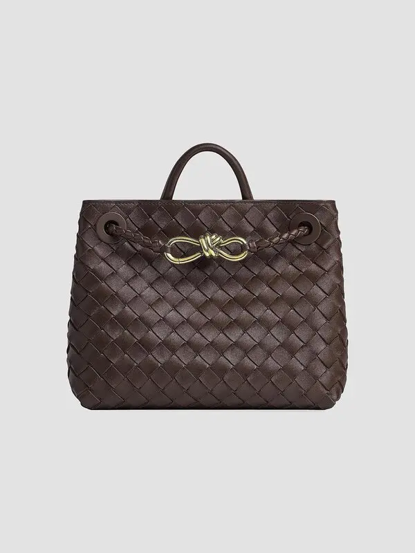 Bottega Veneta Andiamo Intrecciato Leather Top-handle Bag - Fondant