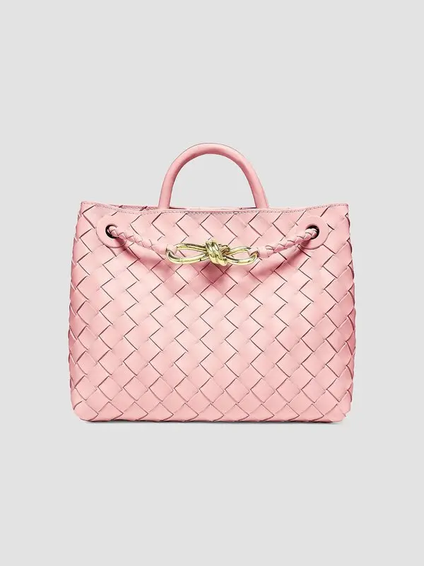 Bottega Veneta Andiamo Intrecciato Leather Top-handle Bag - Rose
