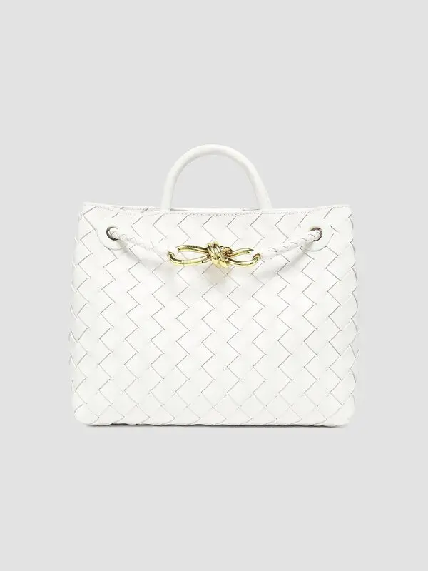 Bottega Veneta Andiamo Intrecciato Leather Top-handle Bag - White