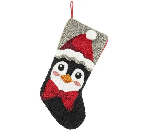 GLITZHOME 20.5l Penguin Hooked Christmas Stocking - One-color