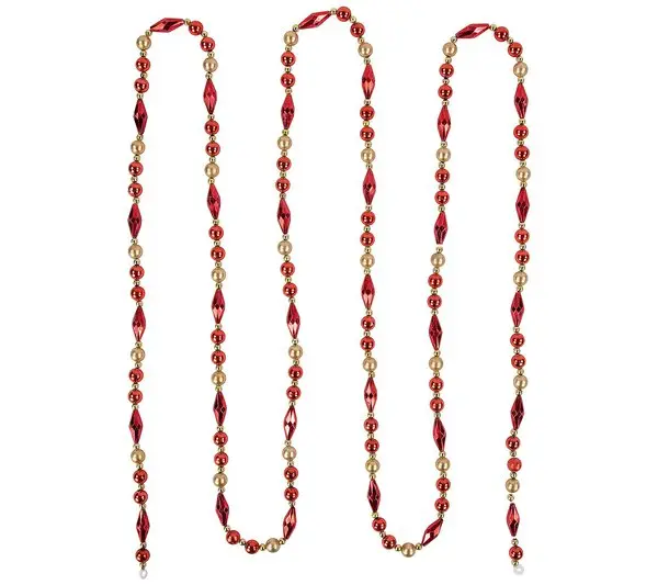 NORTHLIGHT 9' Red And Gold Beaded Christmas Gar Land - One-color