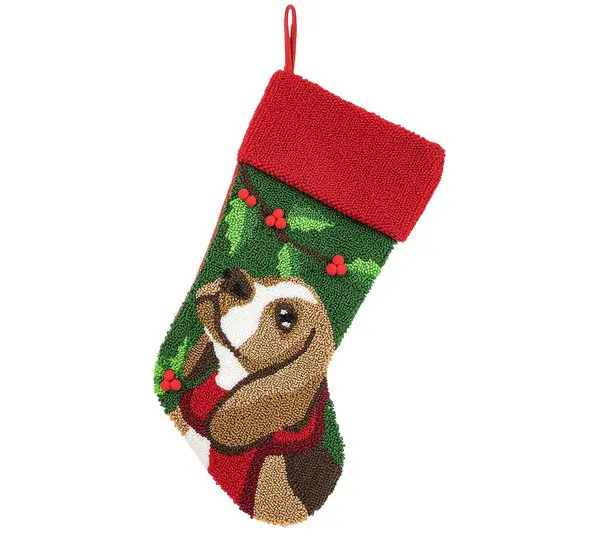 GLITZHOME 20.5'l Dog Hooked Christmas Stocking - One-color