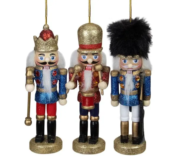 NORTHLIGHT S/3 Nutcracker King Soldier And Drum Mer Ornaments - One-color