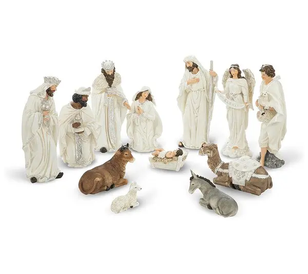 GLITZHOME 12pc Oversized Ivory Resin Nativity F Gurine Set - One-color
