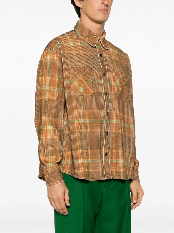 ERL Check-print Cotton Shirt - Brown
