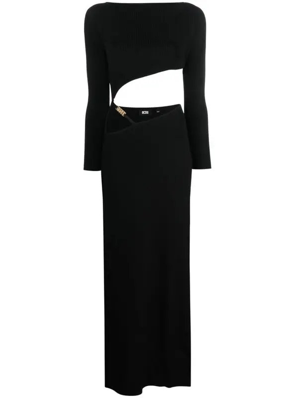 Gcds Asymmetric Ribbed-knit Dress - Black