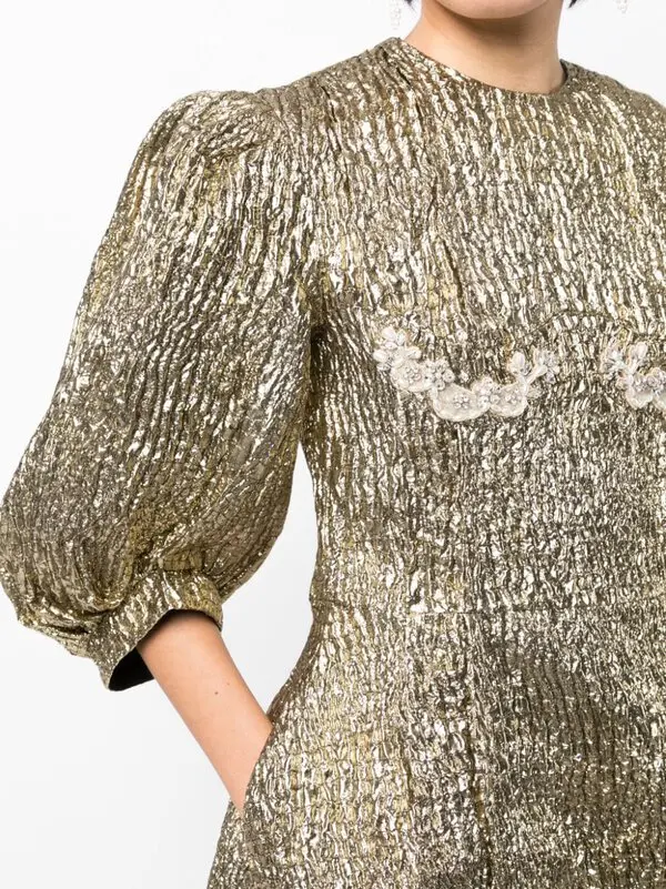simone rocha gold dress Puff Sleeve Fitted Dress  Gold/Pearl/Clear  La Garonne