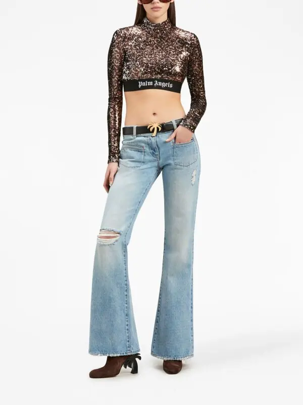 Palm Angels Logo-strap Sequin Cropped Top - Brown