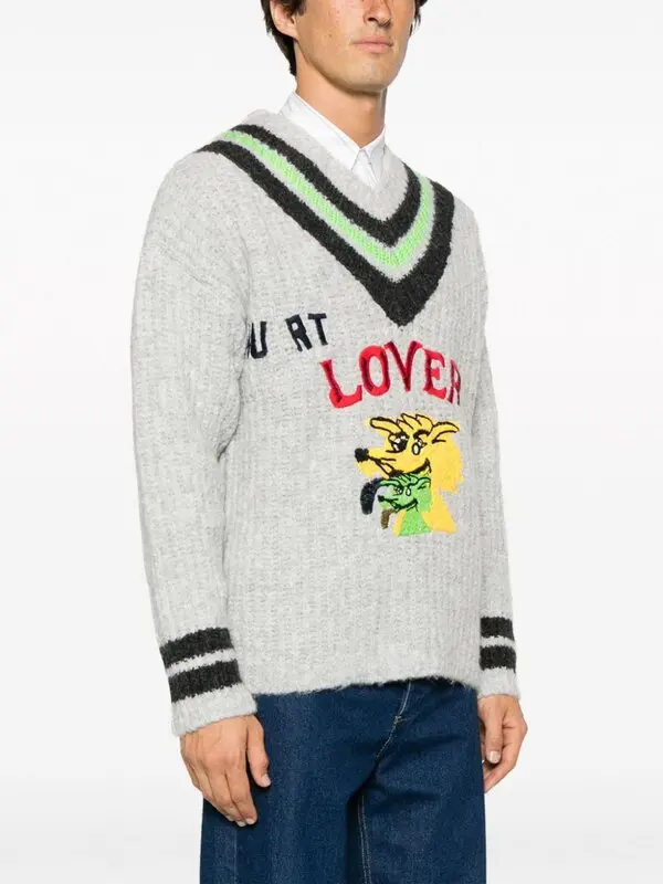 ERL Embroidered V-neck Jumper - Grey