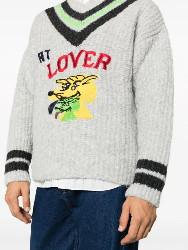 ERL Embroidered V-neck Jumper - Grey