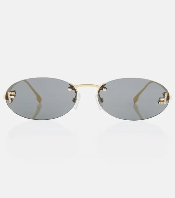 Fendi Embellished Oval Sunglasses - Black