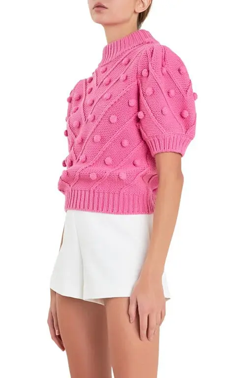 English Factory Pompom Puff-sleeve Sweater - Pink
