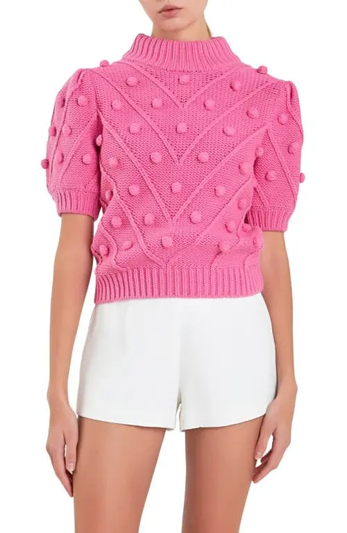 English Factory Pompom Puff-sleeve Sweater - Pink