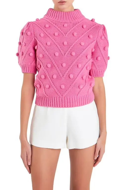 English Factory Pompom Puff-sleeve Sweater - Pink