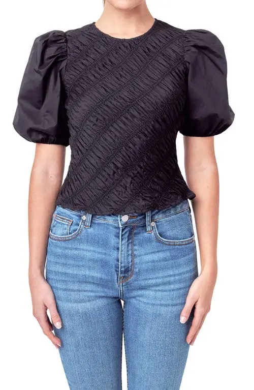 English Factory Asymmetric Shirred Top - Black