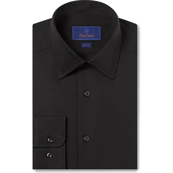 David Donahue Slim Fit Cotton Twill Dress Shirt - Black