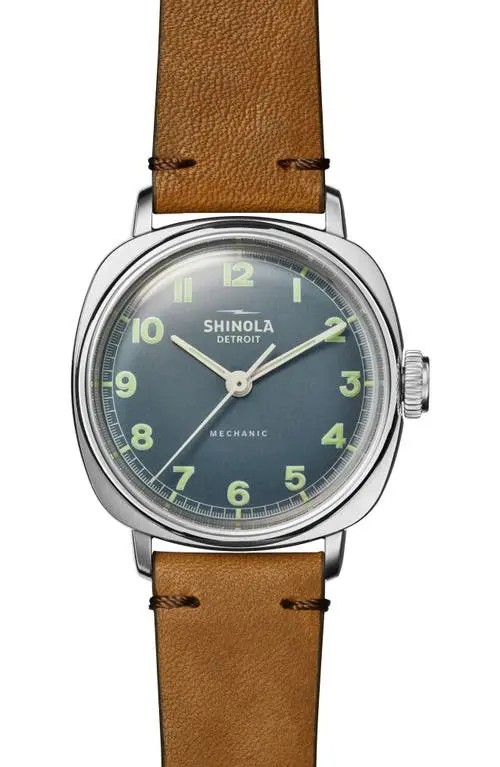 Shinola The Mechanic Leather Strap Watch - Blue