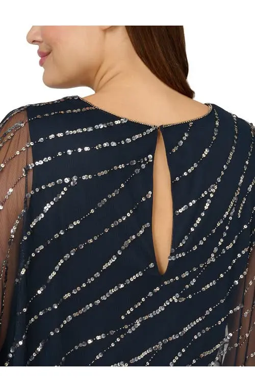 Adrianna Papell Beaded Sequin Chiffon Gown - Midnight | Editorialist