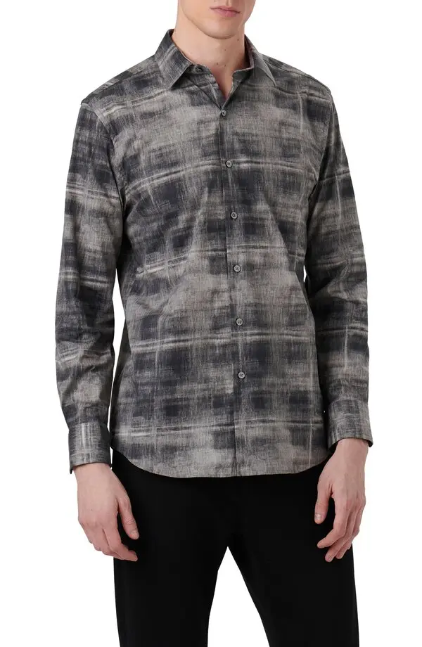 Bugatchi Julian Shaped Fit Distressed Print Stretch Cotton Button-up Shirt
