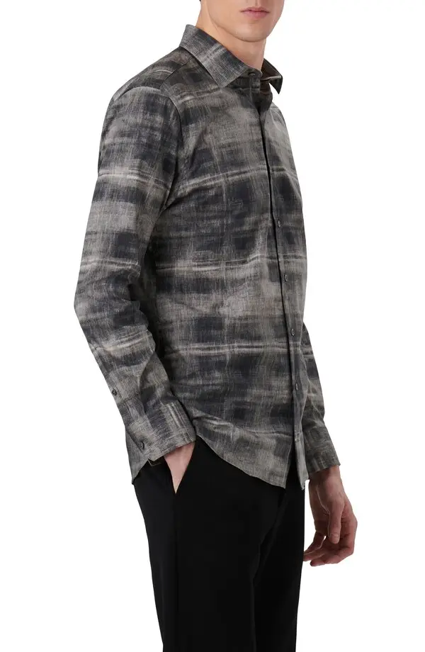Bugatchi Julian Shaped Fit Distressed Print Stretch Cotton Button-up Shirt