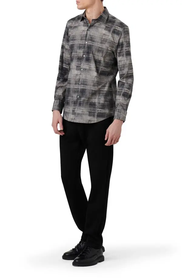 Bugatchi Julian Shaped Fit Distressed Print Stretch Cotton Button-up Shirt