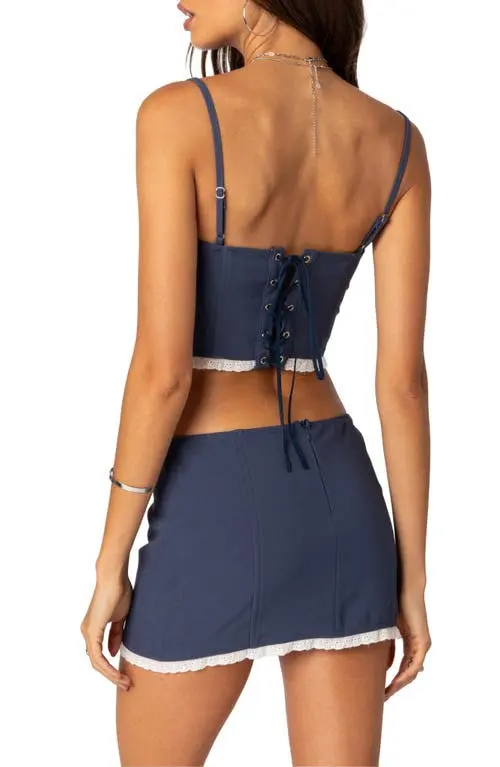 EDIKTED Thora Lace-up Back Corset Top - Navy