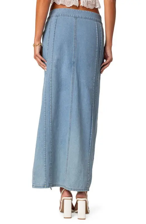 EDIKTED Valencia Ruffle Slit Front Denim Maxi Skirt
