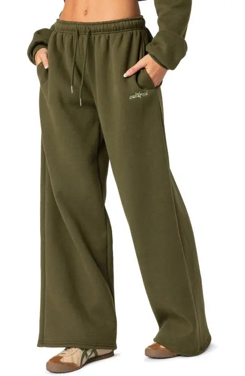 EDIKTED Breanna Wide Leg Sweatpants - Olive