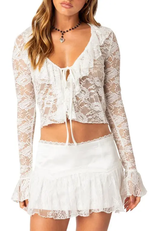 EDIKTED Josalie Tie Front Lace Top