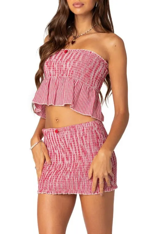 EDIKTED Gingham Smocked Tube Top