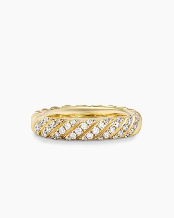 David Yurman Sculpted Cable Band Ring In 18k Yellow Gold With Diamonds - Diamond