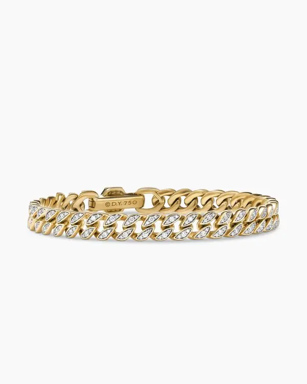 David Yurman 18k Yellow Gold Curb Chain Bracelet With Diamonds - Diamond