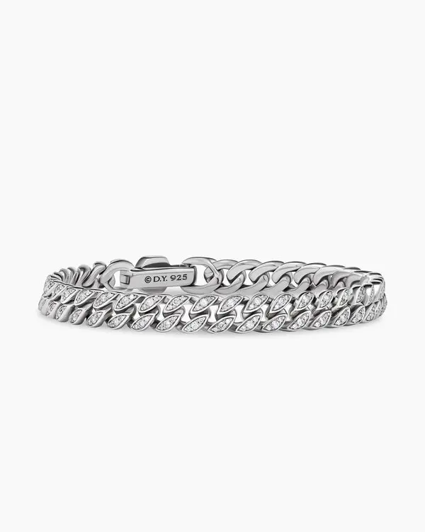 David Yurman Sterling Silver Curb Chain Bracelet With Diamonds - Diamond