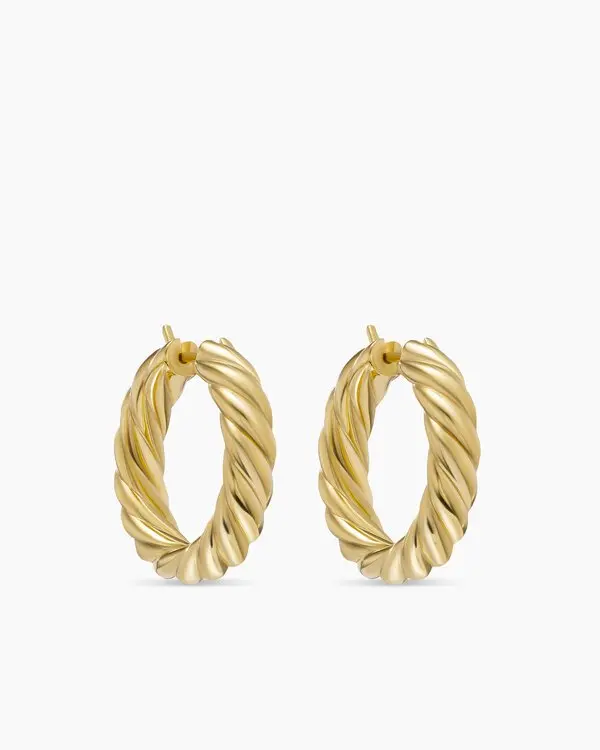David Yurman Sculpted Cable Hoop Earrings - All 18k Yellow Gold