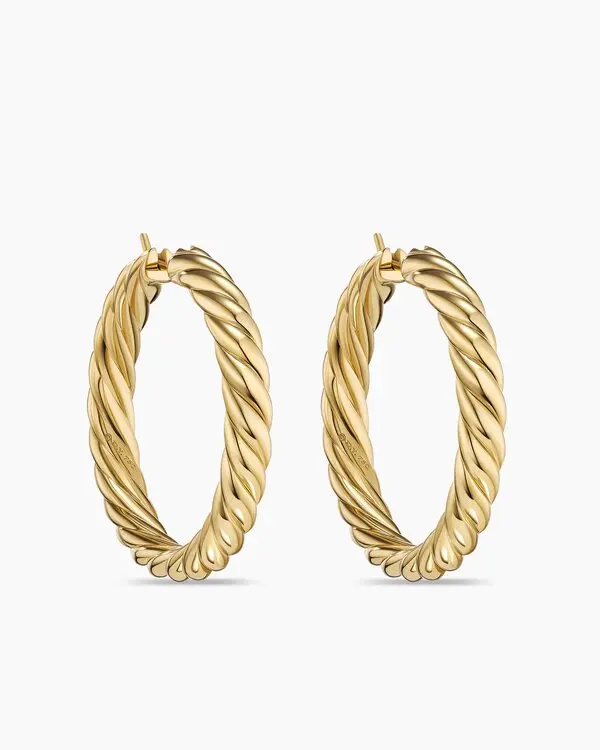 David Yurman Sculpted Cable Hoop Earrings - All 18k Yellow Gold
