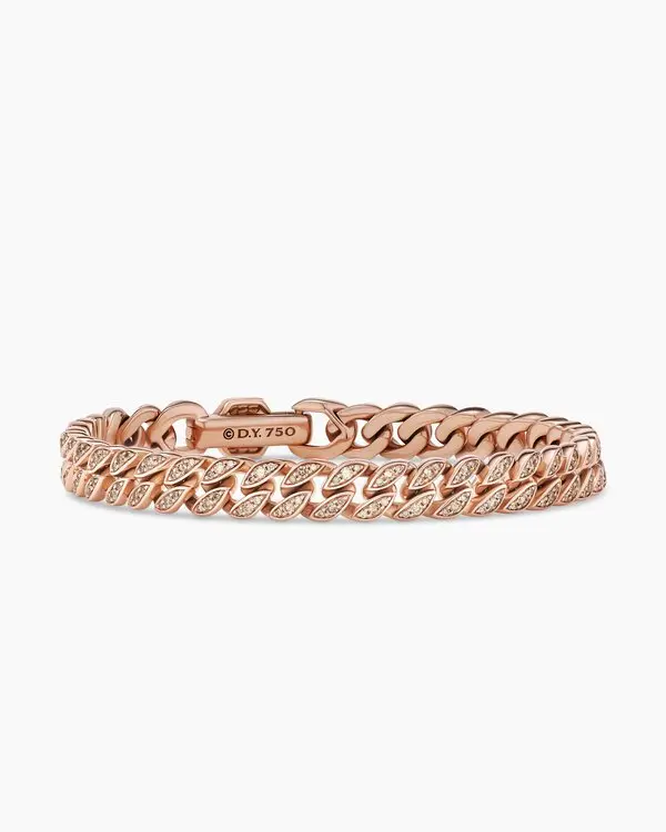 David Yurman 18k Rose Gold Curb Chain Diamond Bracelet - Cognac Diamond