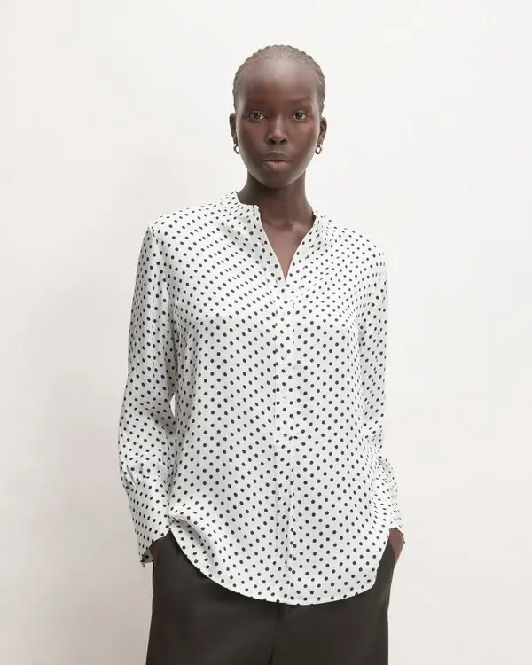 Everlane Hammered Satin Popover Shirt With Polka Dot Print - Bone/black Polka Dot