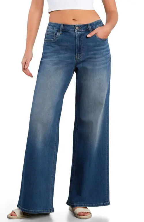 HINT OF BLU Myra Mid Rise Wide Leg Jeans - Ace Blue
