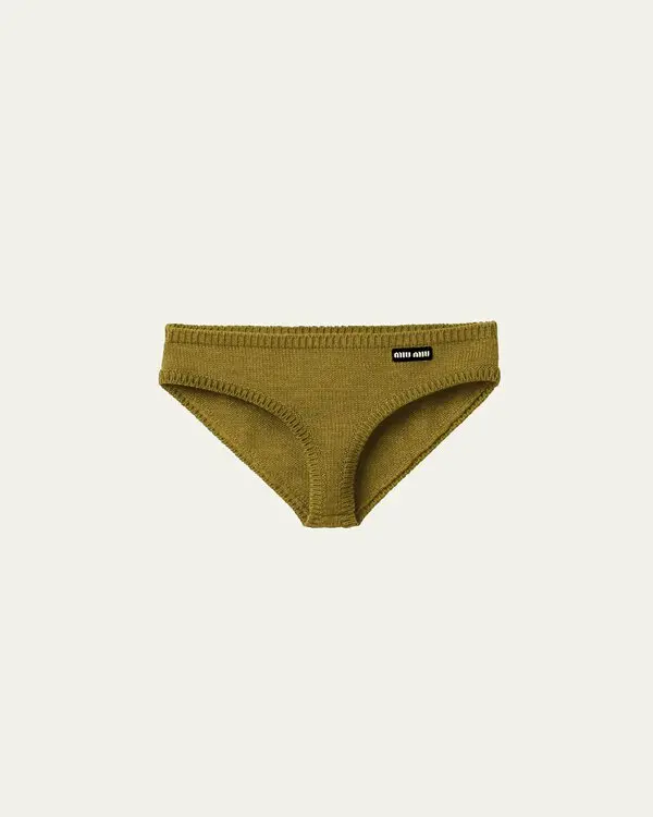 Miu Miu Intarsia Logo Cashmere Briefs - Felce