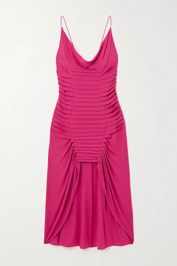 DION LEE Ventral Asymmetric Pintucked Draped Jersey Dress