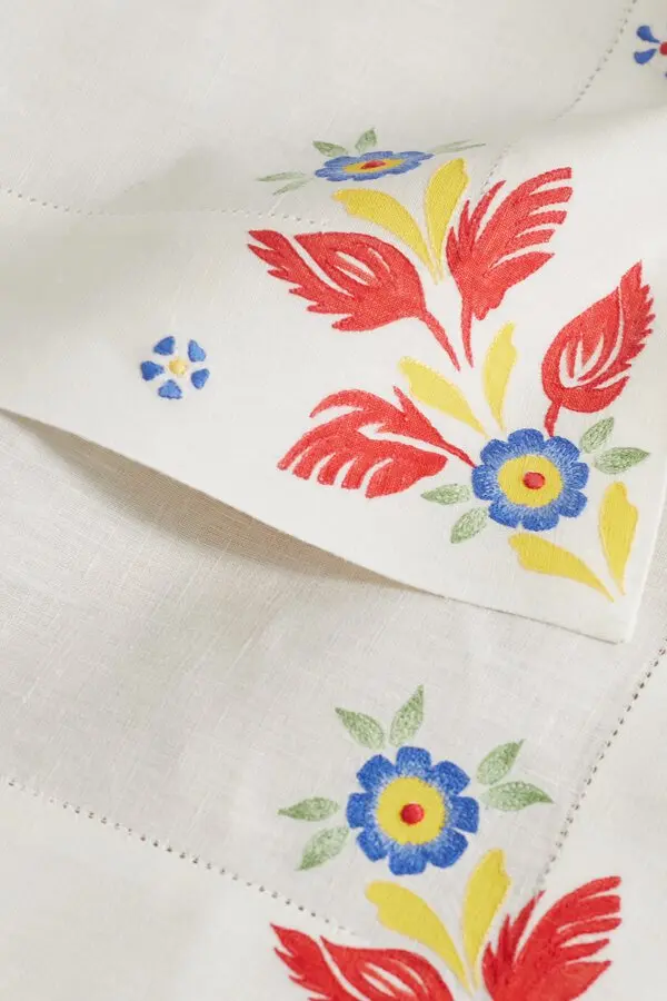CABANA Set Of Two Embroidered Linen Placemats - White