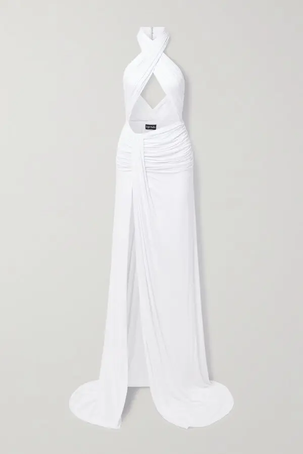SERGIO HUDSON Cutout Ruched Halterneck Gown
