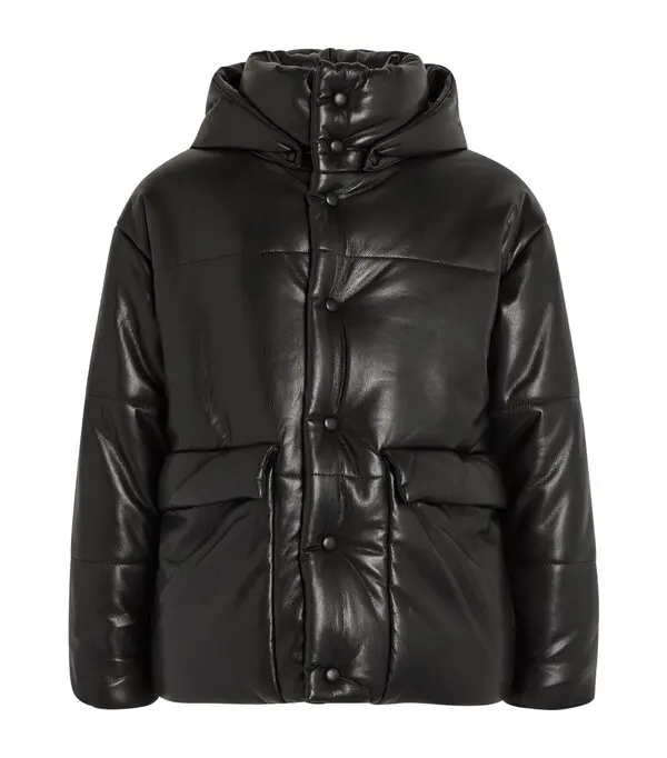 Nanushka Vegan Leather Puffer Jacket Black Editorialist - Main Image